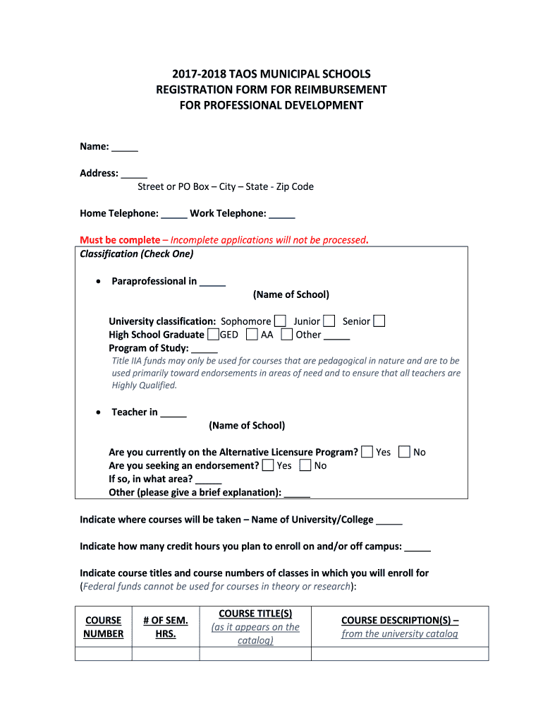 Fillable Online 2017-2018 TAOS MUNICIPAL SCHOOLS REGISTRATION FORM Fax Email Print - pdfFiller