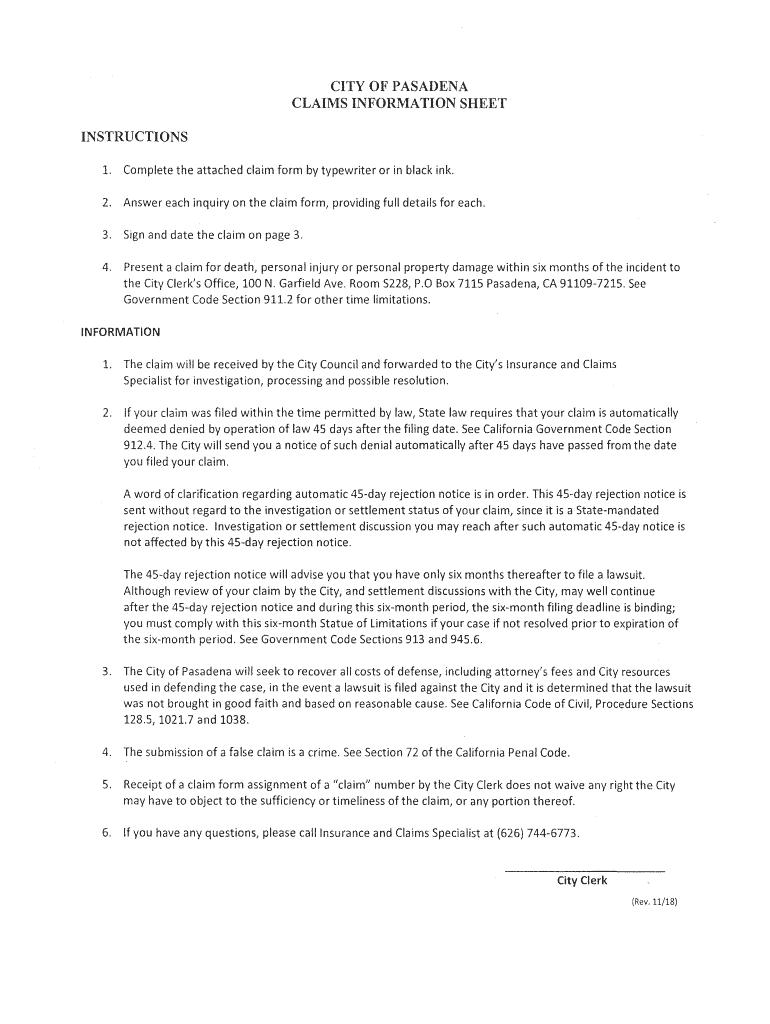 Fillable Online CLAIMS INFORMATION SHEET Fill Online, Printable ...