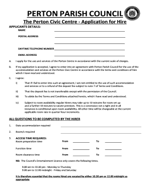 Fillable Online The Perton Civic Centre - Application for Hire Fax ...