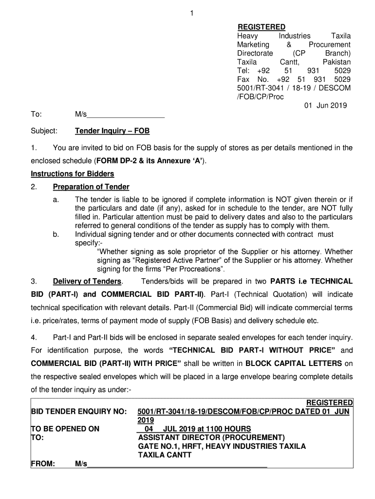Fillable Online 1 REGISTERED Heavy Industries Taxila Marketing ...
