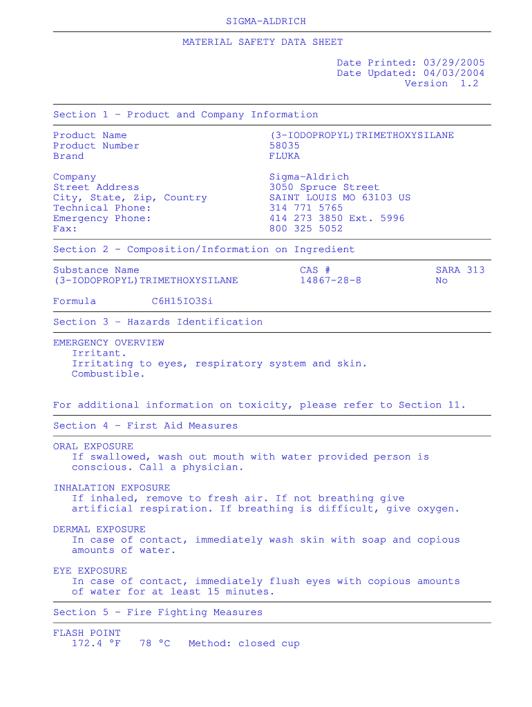 Fillable Online www-s mechse uiuc SIGMA-ALDRICH MATERIAL SAFETY DATA ...