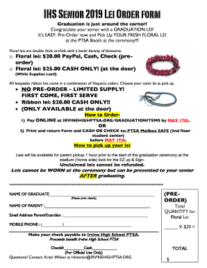 Fillable Online IHS Senior 2019 Lei Order form - Irvine High School ...
