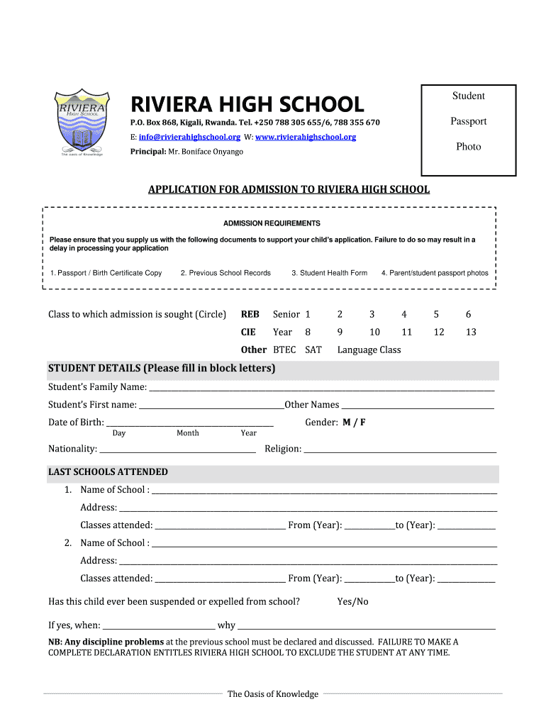 Riviera High School Application Form - Fill Online, Printable, Fillable ...