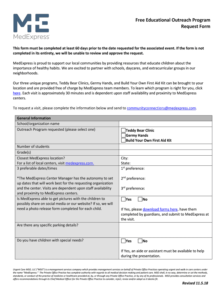 Fillable Online MedExpress Educational Outreach Program Request Form ...