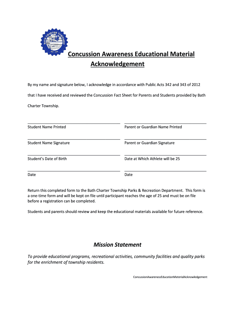 Fillable Online Educational Material Acknowledgement Form - Finalsite ...
