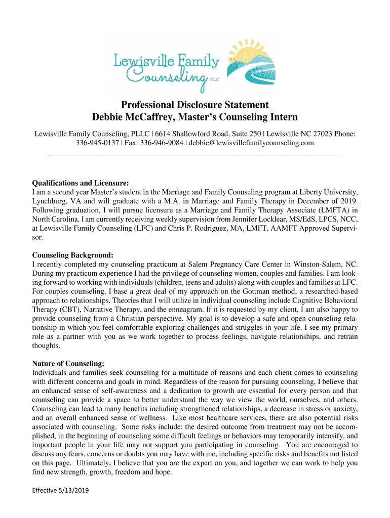 Fillable Online Debbie McCaffrey, Masters Counseling Intern Fax Email ...