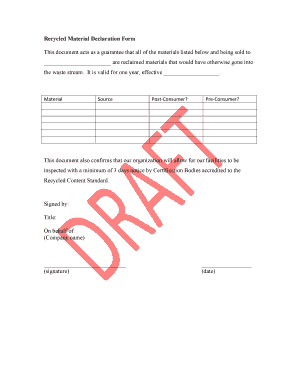 Fillable Online Recycled Material Declaration Form - textileexchange ...