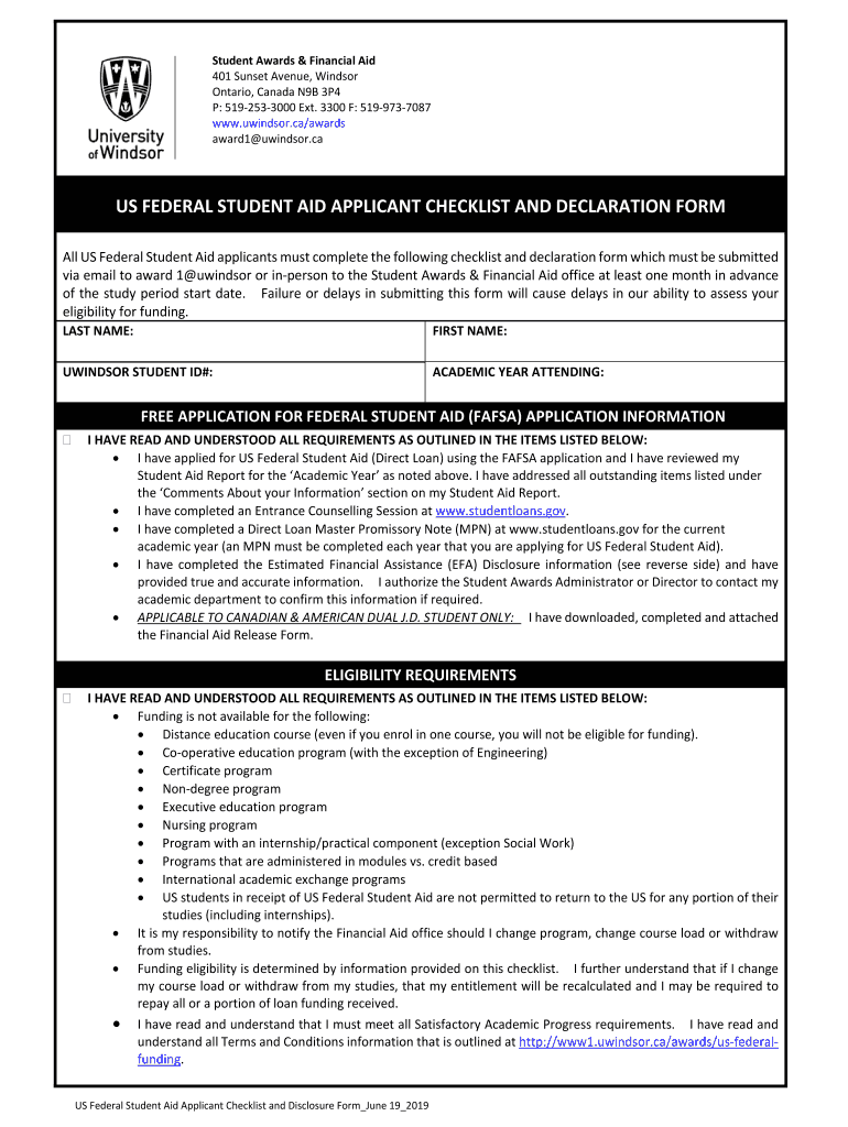 Fillable Online us federal student aid applicant checklist and ...