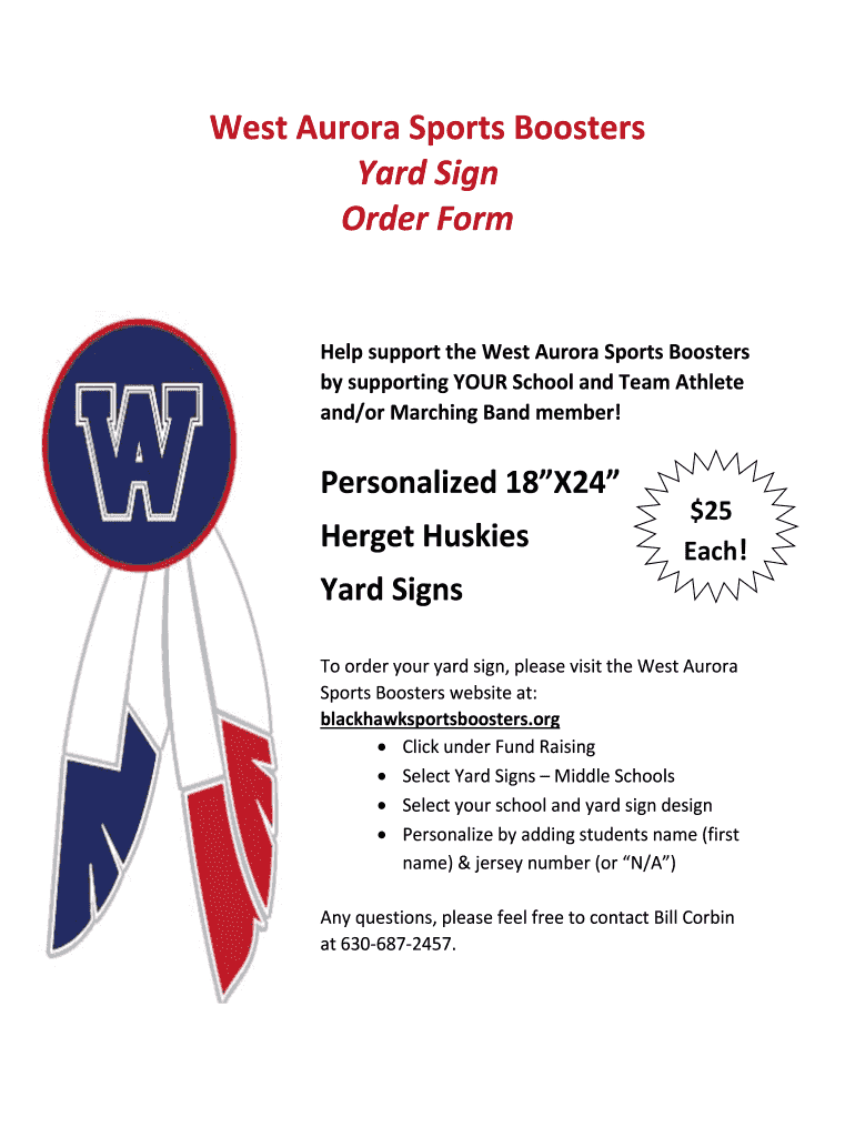 Fillable Online West Aurora Sports Boosters Yard Sign Order Form Fax ...