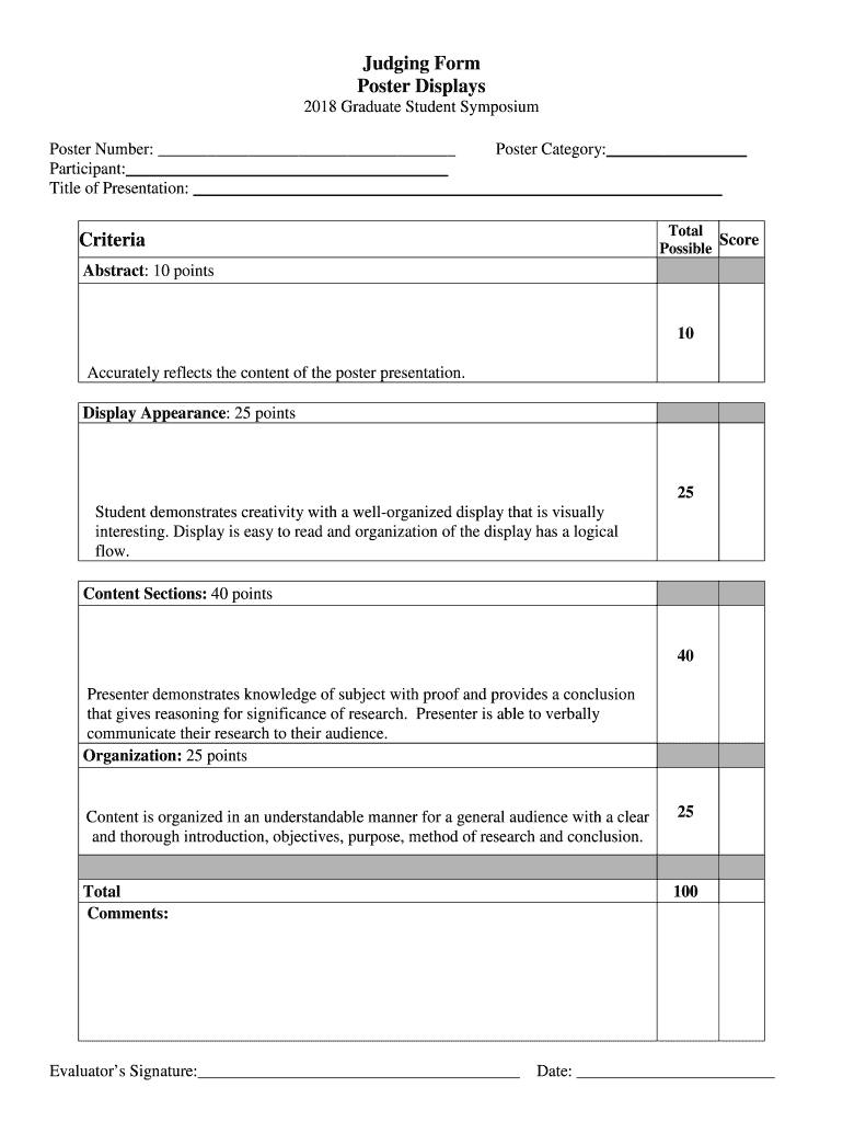 Fillable Online grad uni Judging Form Poster Displays 8 Graduate ...