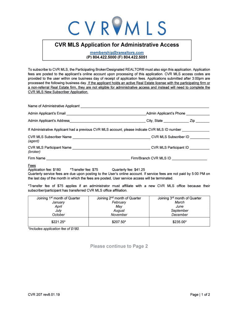 Fillable Online To subscribe to CVR MLS, the Participating Broker ...