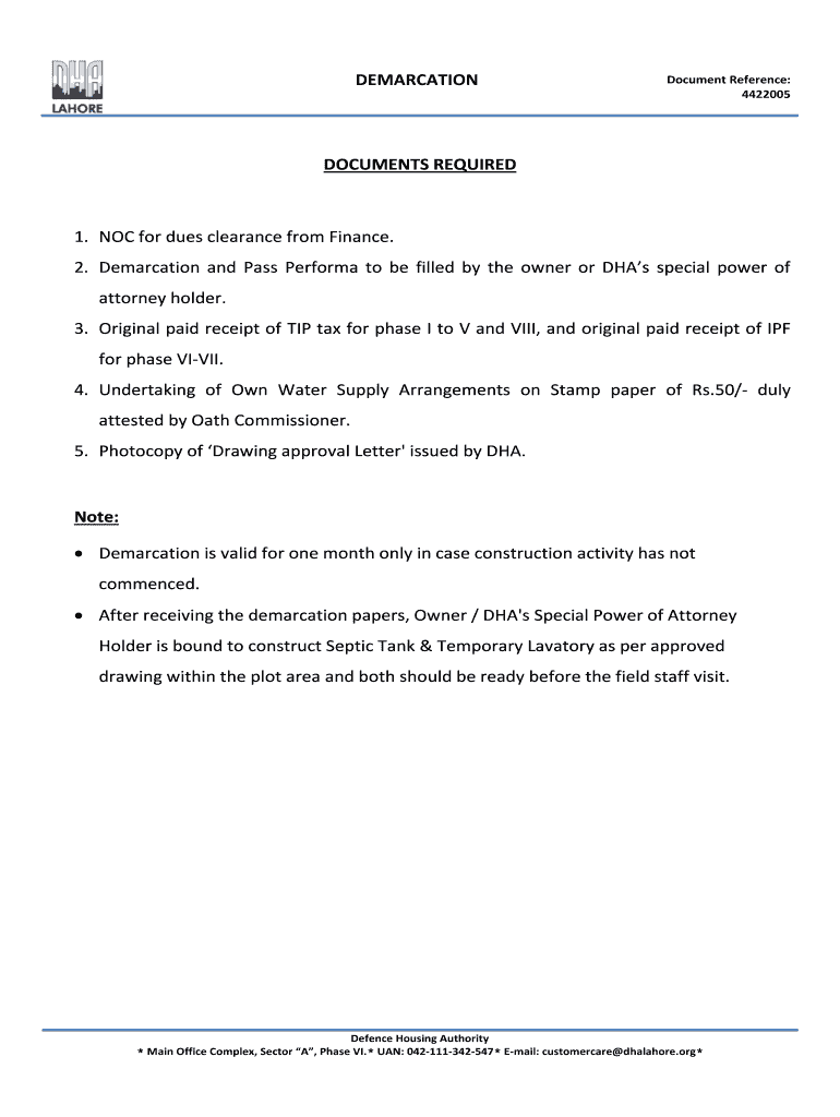 Fillable Online DEMARCATION DOCUMENTS REQUIRED 1. NOC for dues ... Fax Email Print - pdfFiller