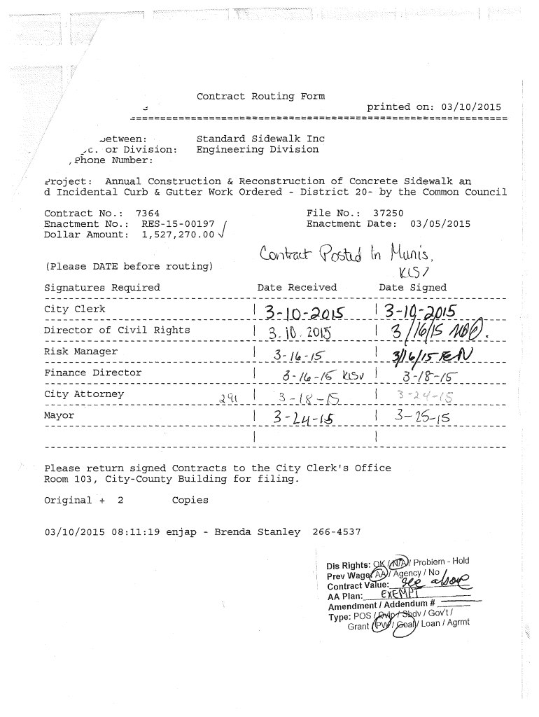Fillable Online Contract Routing Form ROUTING: Routine printed on: 03/ ...