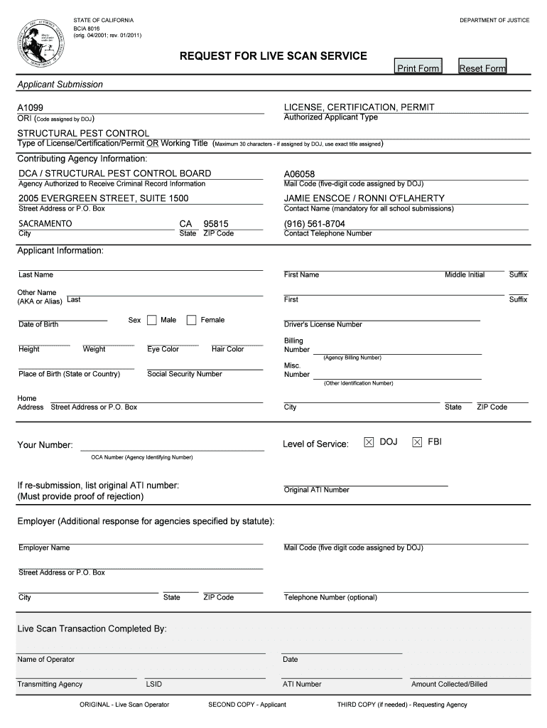 Fillable Online Live Scan Form Pest Control - Fill Online, Printable ...
