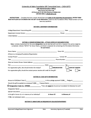 Fillable Online University of Idaho Foundation Gift Transmittal Form ...