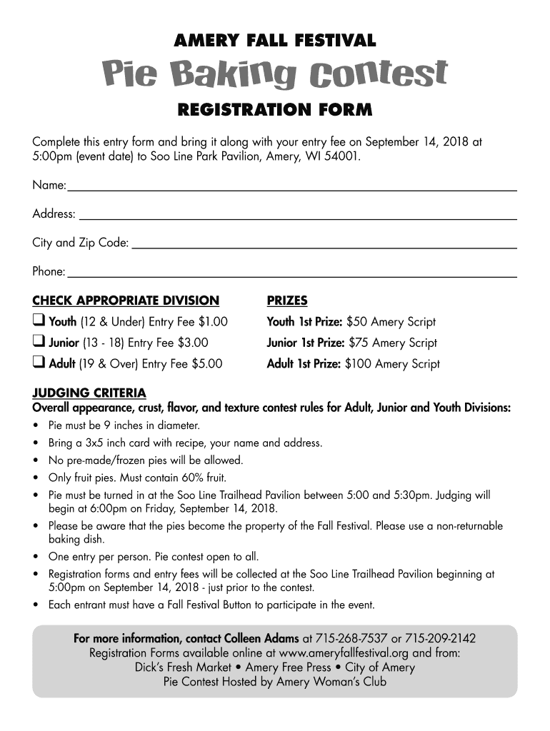 Fillable Online AMERY FALL FESTIVAL REGISTRATION FORM Fax Email Print ...