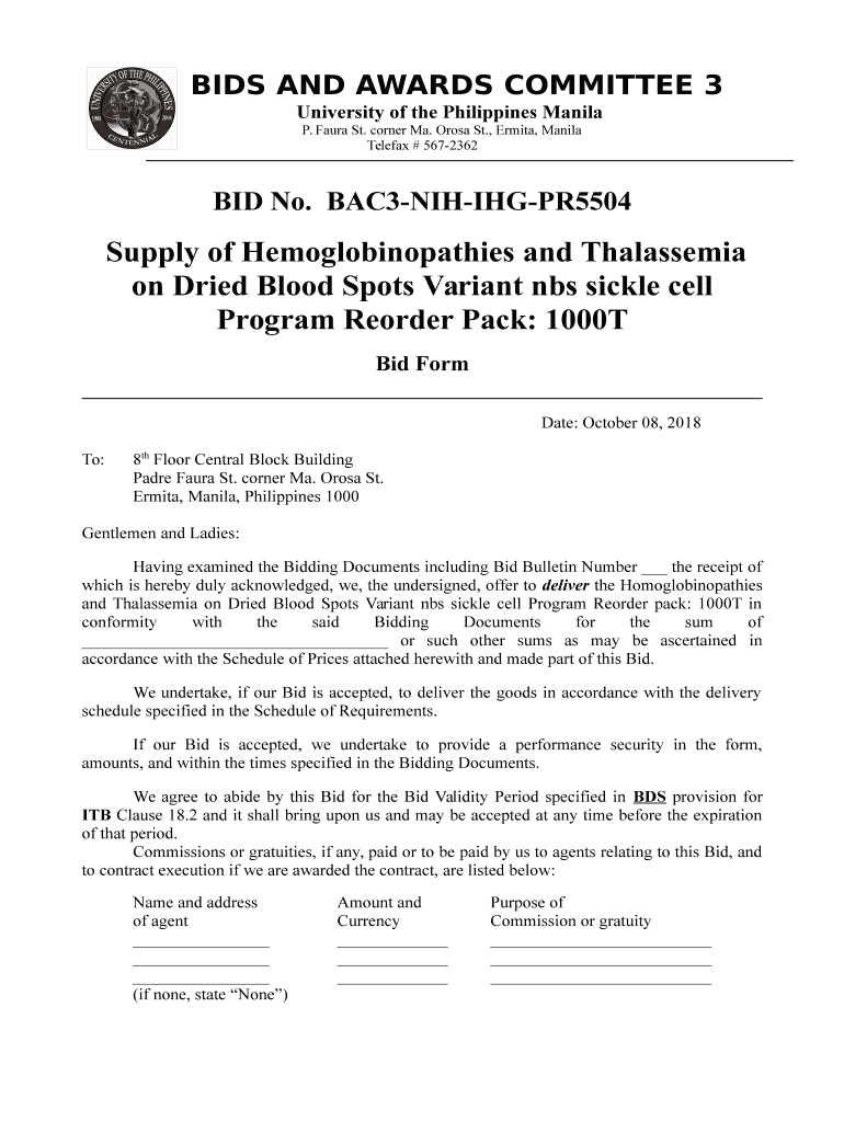 Fillable Online bidsandawards upm edu Supply of Hemoglobinopathies and Thalassemia on Dried ...