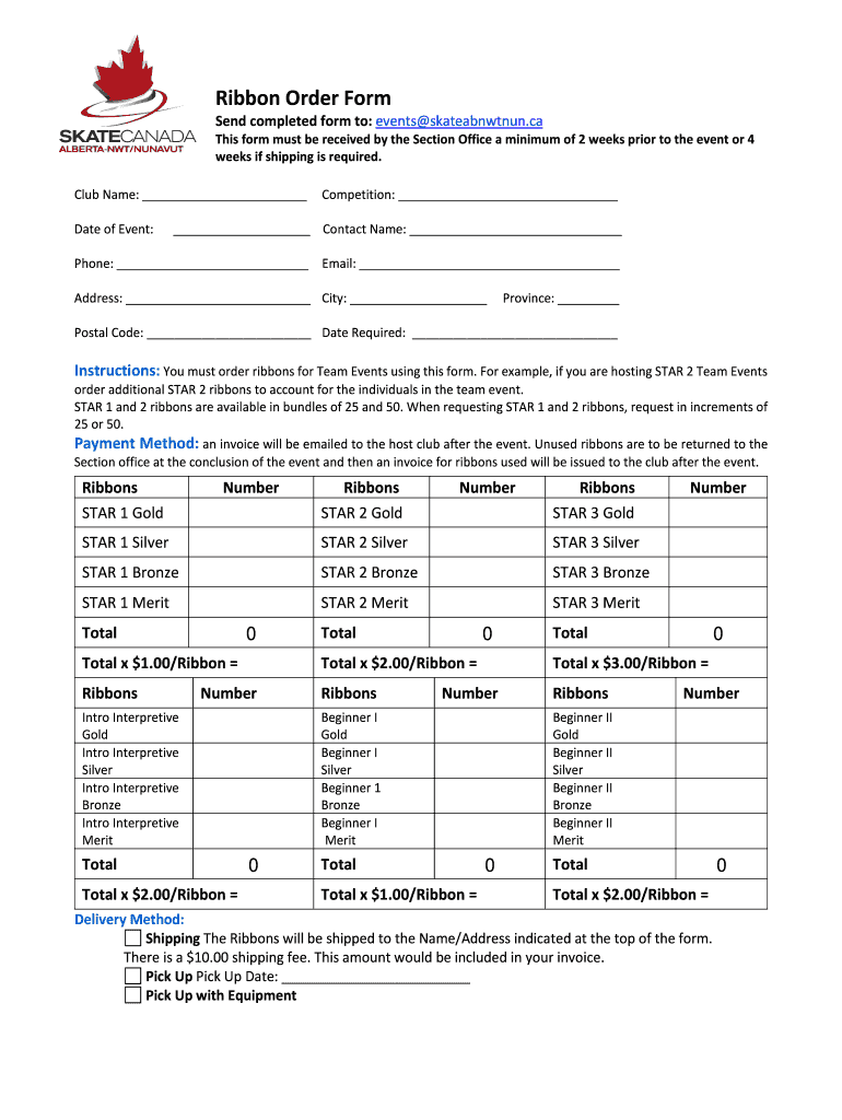 Fillable Online Ribbon Order Form - Skate Canada Fax Email Print ...