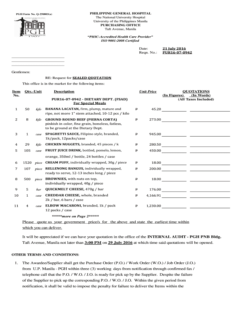 Fillable Online bidsandawards upm edu PGH Form No. Q-250003(a) The National University Hospital ...