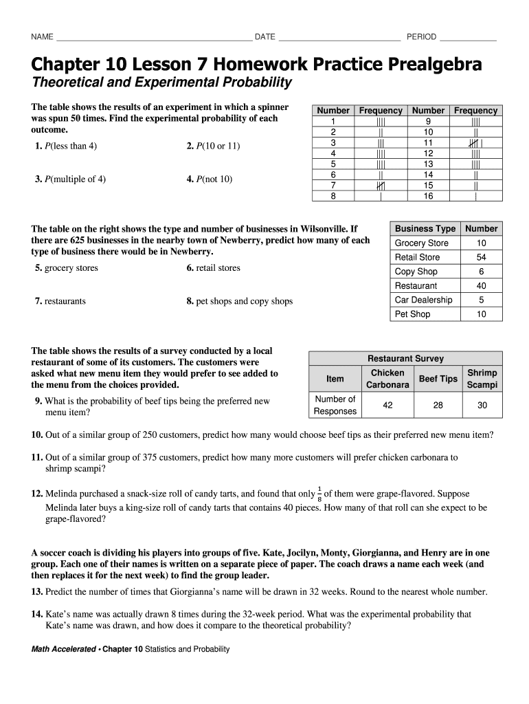 Theoretical And Experimental Probability Worksheet - Fill Online ...
