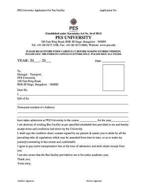 Fillable Online Transport Application Form - PES University Fax Email ...