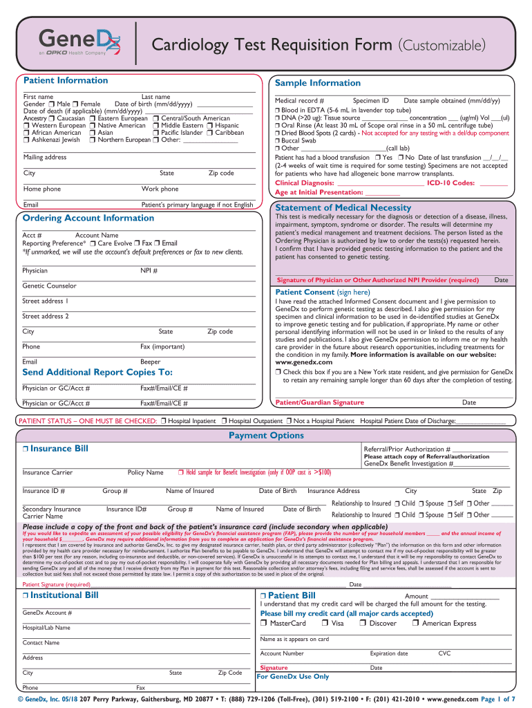 Fillable Online Cardiology Test Requisition Form (Customizable) Fax ...
