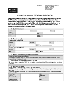 Fillable Online Parent Statement of IRS Tax-Related Identity Theft Form ...
