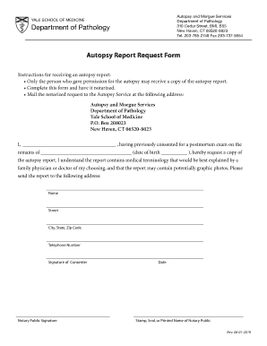 Fillable Online medicine yale Pathology - Autopsy Report Request Form ...