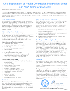 Fillable Online Youth Sports Organization Concussion Form - ODH Revised ...