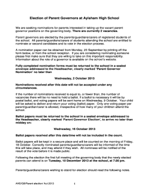 Fillable Online Nomination form for the election of parent governor ...