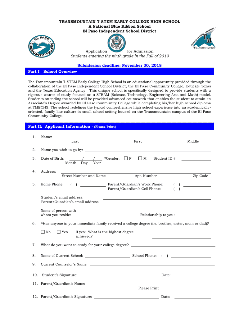 Fillable Online tx02201707 schoolwires El Paso High School - Niche Fax Email Print - pdfFiller