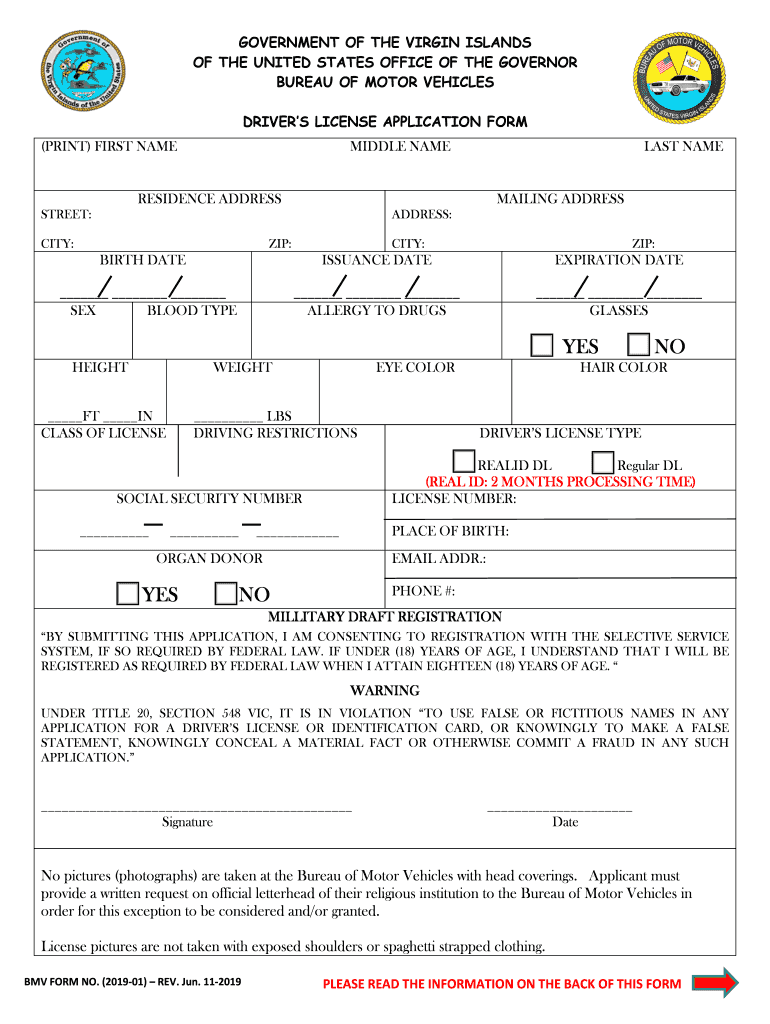 Fillable Online Drivers License - BMVUSVI Bureau of Motor Vehicles - VI ...