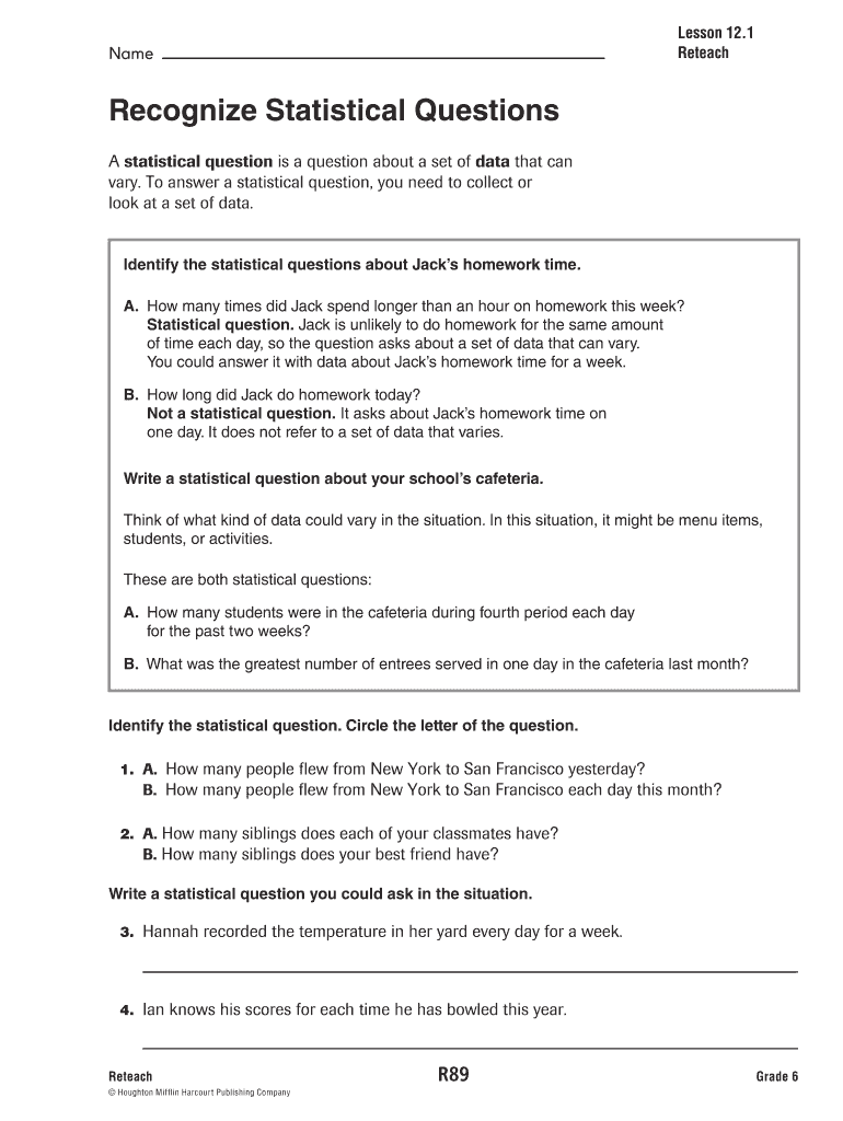 Fillable Online Statistical Questions (examples, solutions, videos ...