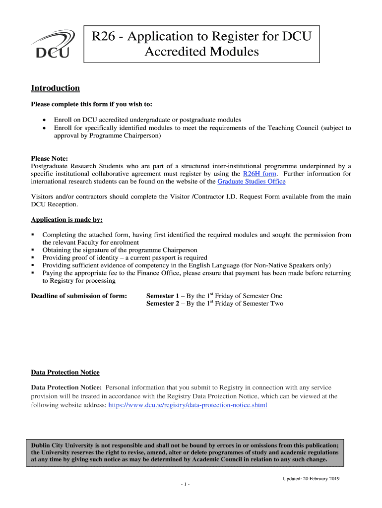 Fillable Online R26 - Application to Register for DCU Fax Email Print ...