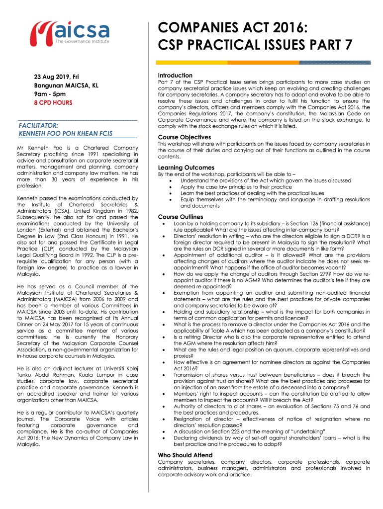 Fillable Online ICSA International - Chartered Secretaries Malaysia ...