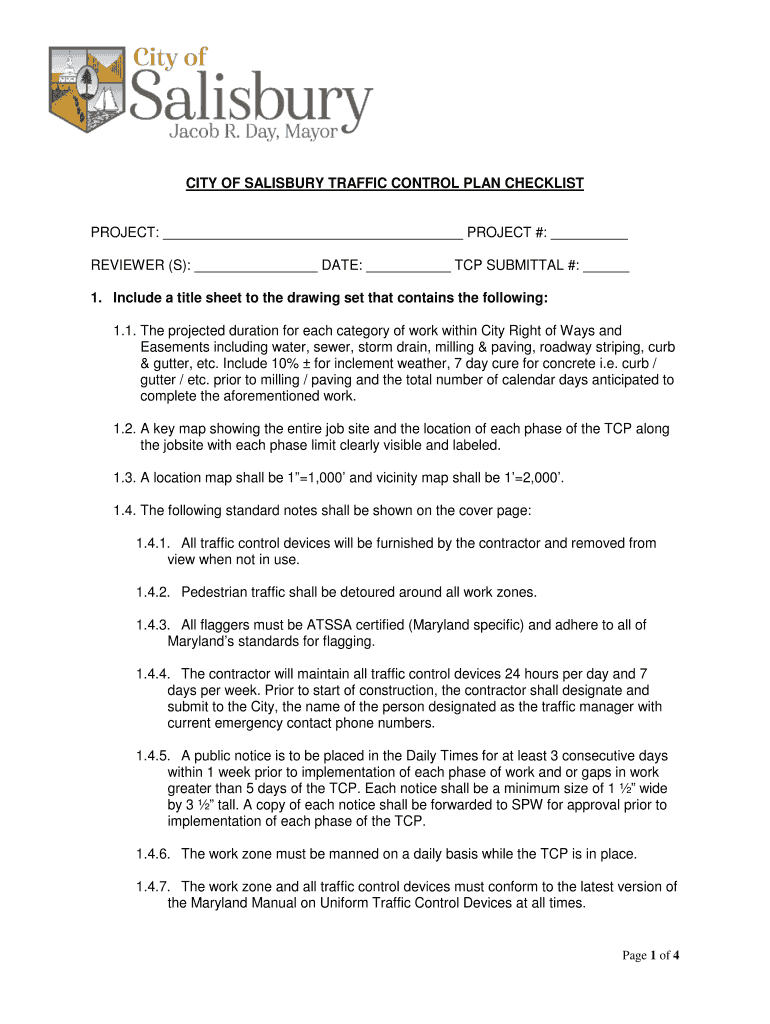 Fillable Online CITY OF SALISBURY TRAFFIC CONTROL PLAN CHECKLIST Fax ...