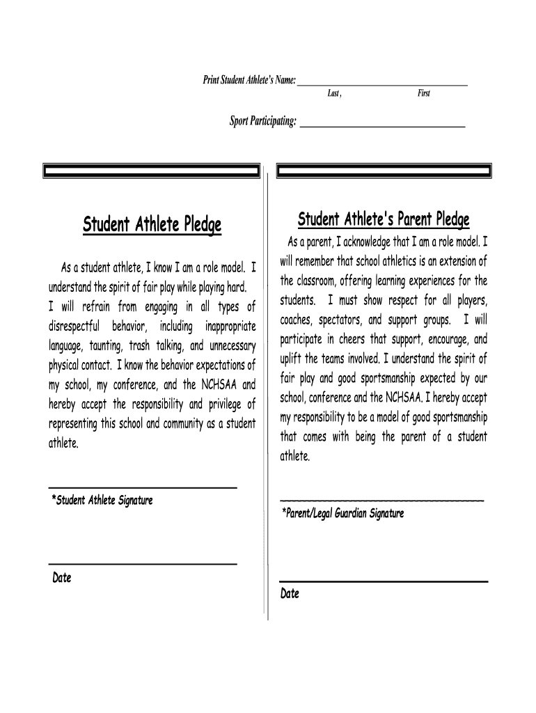 Fillable Online Student Athlete Pledge Student Athlete's Parent Pledge ...