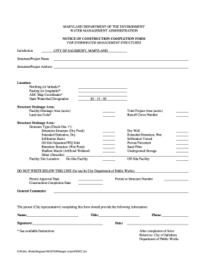 Fillable Online NOTICE OF CONSTRUCTION COMPLETION FORM FOR Fax Email ...