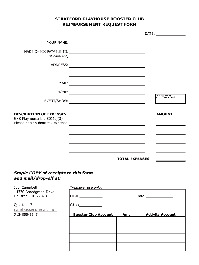 Fillable Online SHS Playhouse Reimbursement Form - Stratford Playhouse Fax Email Print - pdfFiller