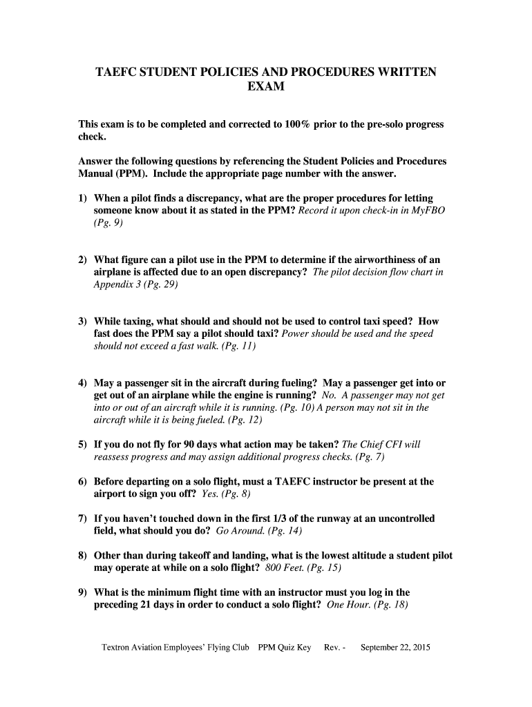 Private Pilot Pre Solo Written Exam Answers - Fill Online, Printable ...