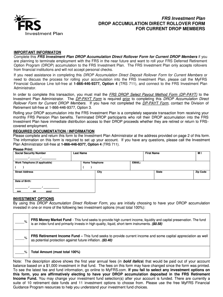 Fillable Online Fillable Online DROP Deposit Form for Current Mbrs 11 ...