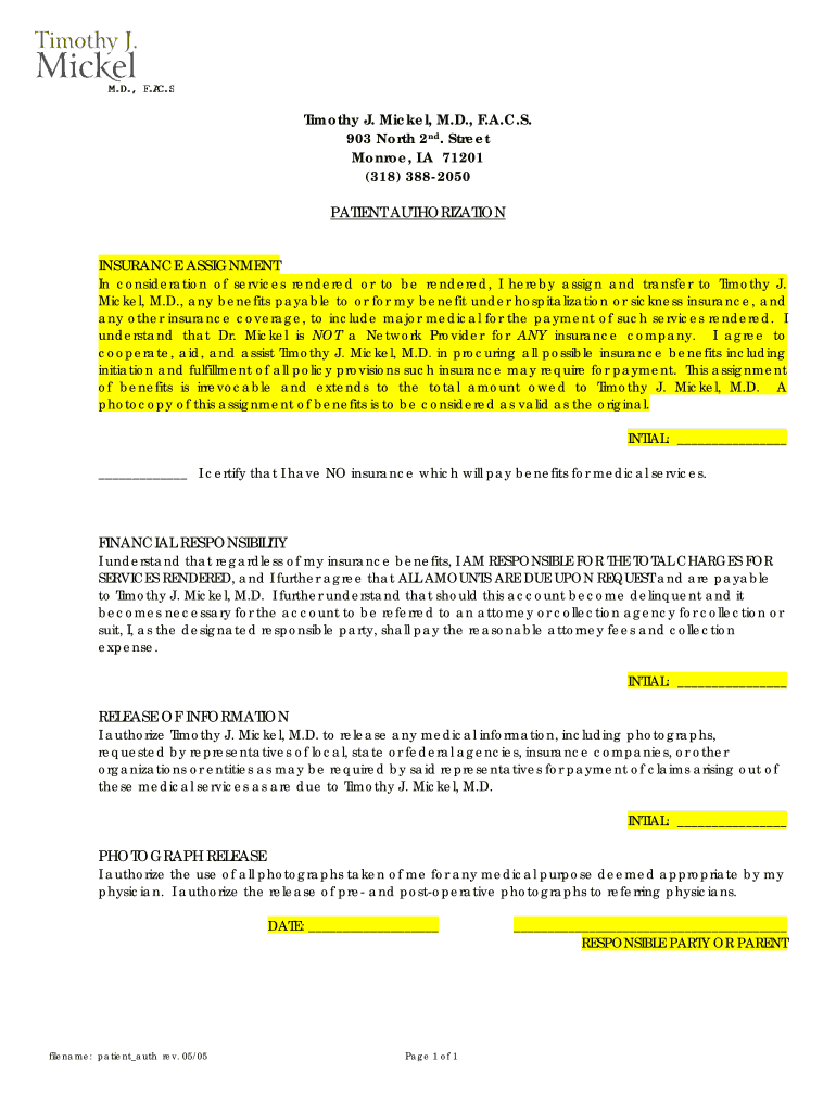 Fillable Online Timothy J. Mickel, MD - Our Lady of the Lake Regional ...