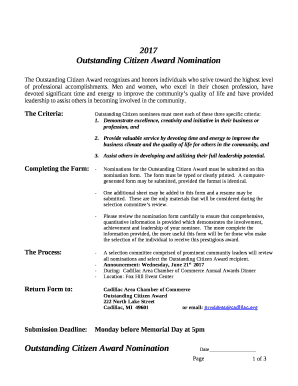 Outstanding Citizen Award Nomination Doc Template | pdfFiller