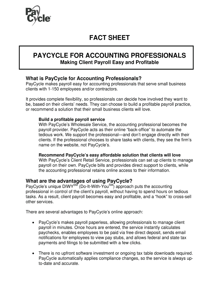 Fillable Online fact sheet paycycle for accounting professionals ...
