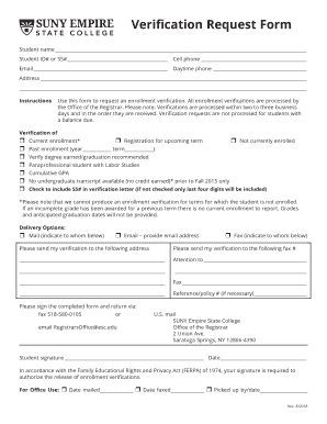 Fillable Online ENROLLMENT VERIFICATION LETTER REQUEST FORM ... Fax Email Print - pdfFiller