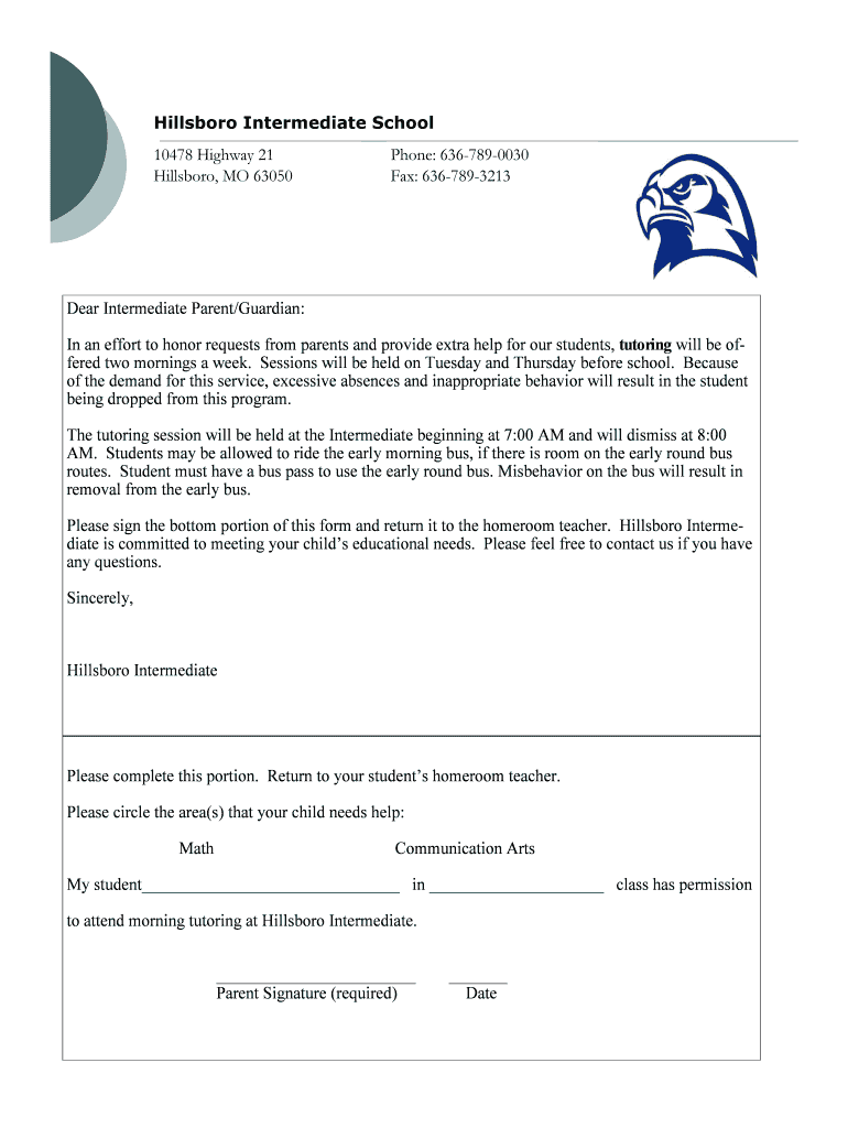 Fillable Online Tutoring permission AM Letterhead 16-17.pub Fax Email ...