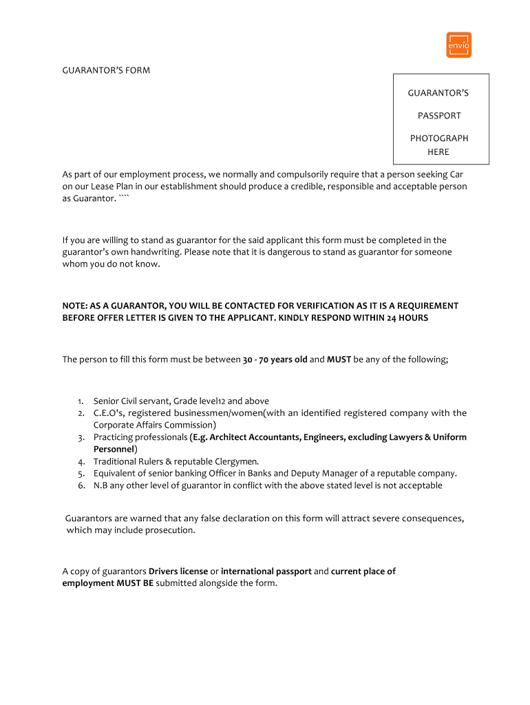 GUARANTOR S FORM GUARANTOR S PASSPORT Envio Fill And Sign 