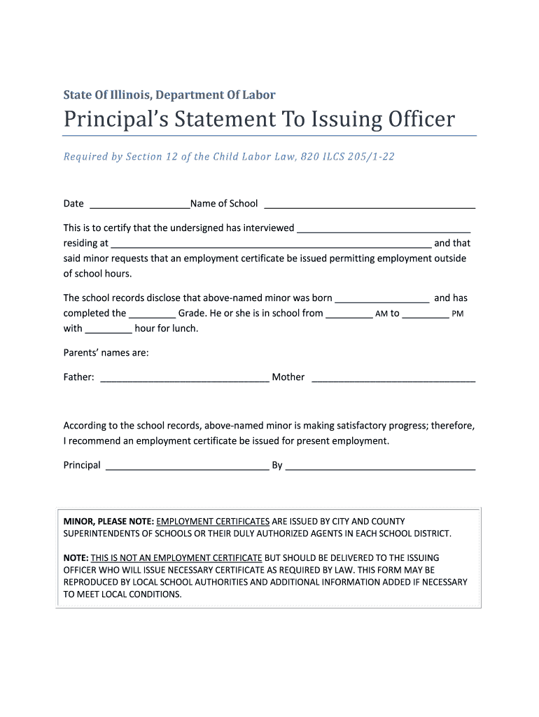 Fillable Online Employment Certificates for Minors - Fair Labor ...