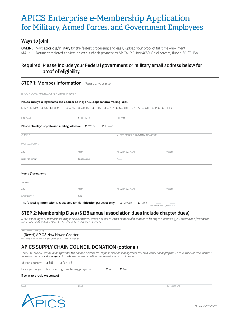 Fillable Online APICS Enterprise e-Membership Application - APICS New ...