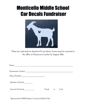 Fillable Online Monticello Middle School Car Decals Fundraiser Fax ...